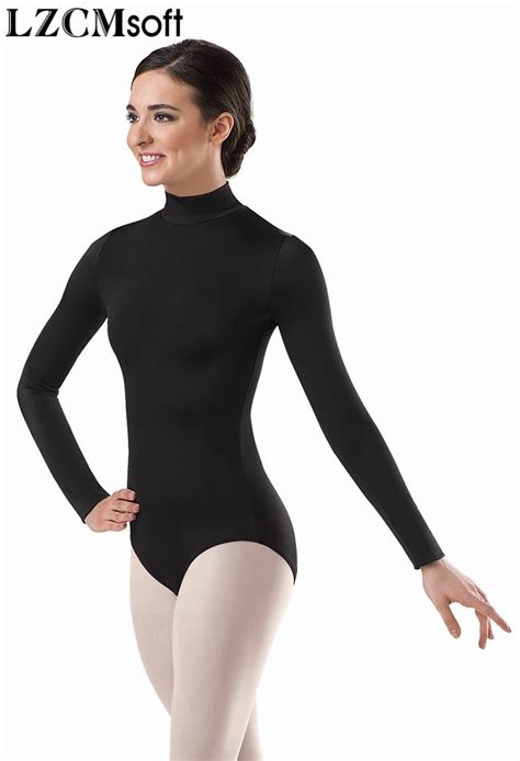 Lzcmsoft Women Long Sleeve High Neck Leotards White Ballet Dance
