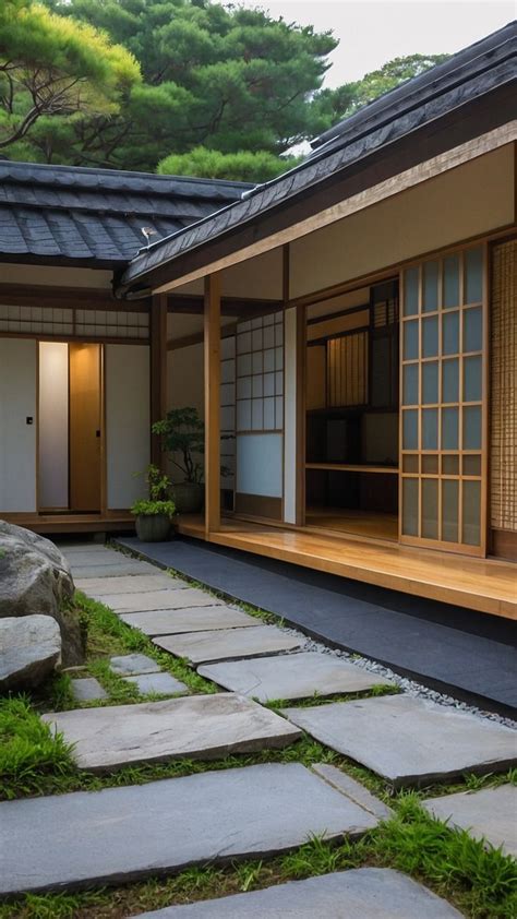 Japanese House With Shoji Doors And Cherry Blossoms Zen Living Through