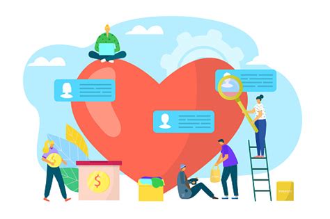 거대한 심장 에 가까운 사회 자선 지원 사람들 벡터 일러스트에 대한 관심 기부 봉사로 자원봉사 를 돕고 사랑의 개념을 돕습니다 벡터에 대한 스톡 벡터 아트 및 기타 이미지