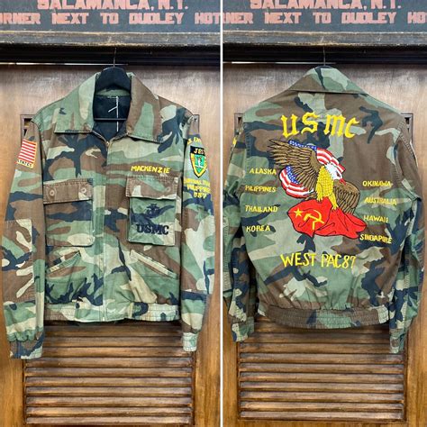 Vintage 1980s Camo Tour Usmc Souvenir Military Eagle Embroidery