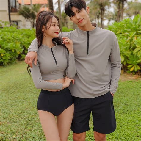 자체제작 엘리 반집업 커플 래쉬가드 세트그레이