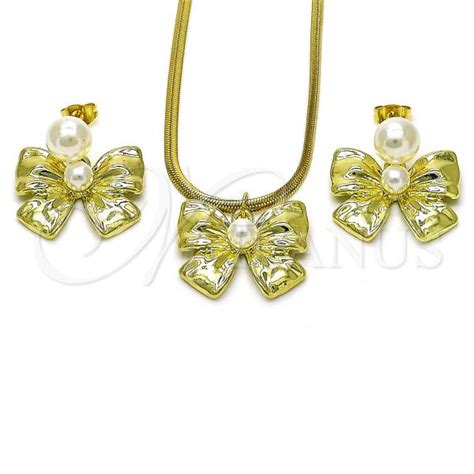 Oro Laminado Earring And Pendant Adult Set Gold Filled Style Bow And