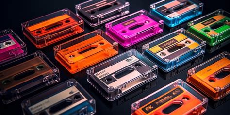 Premium Ai Image A Stack Of Colored Cassette Tapes 90s Retro Concept