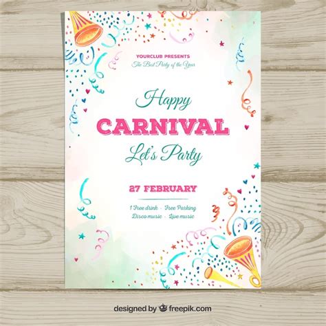 손으로 그린 카니발 파티 포스터 템플릿 무료 벡터