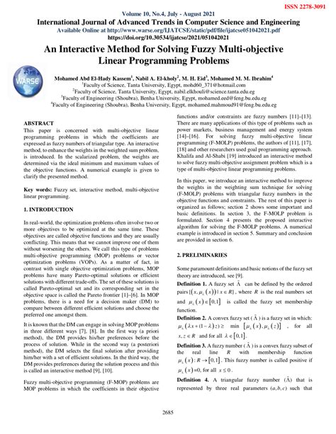 pdf an interactive method for solving fuzzy multi objective linear