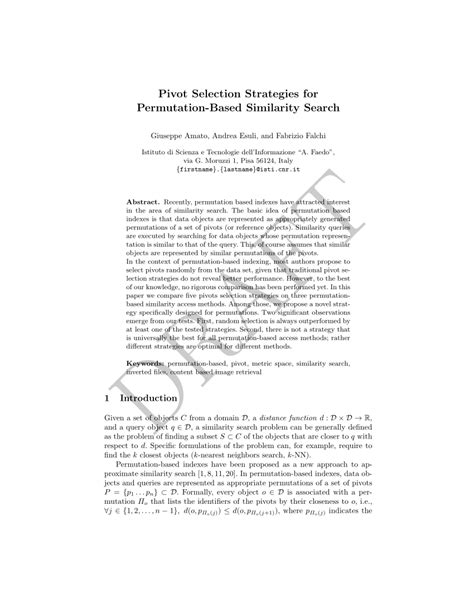 Pdf Pivot Selection Strategies For Permutation Based Similarity Search