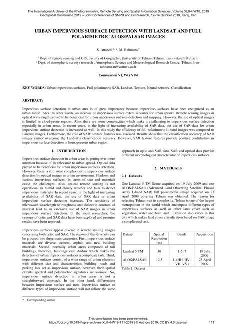 Pdf Urban Impervious Surface Detection With Landsat And Full Polarimetric Alos Palsar Images