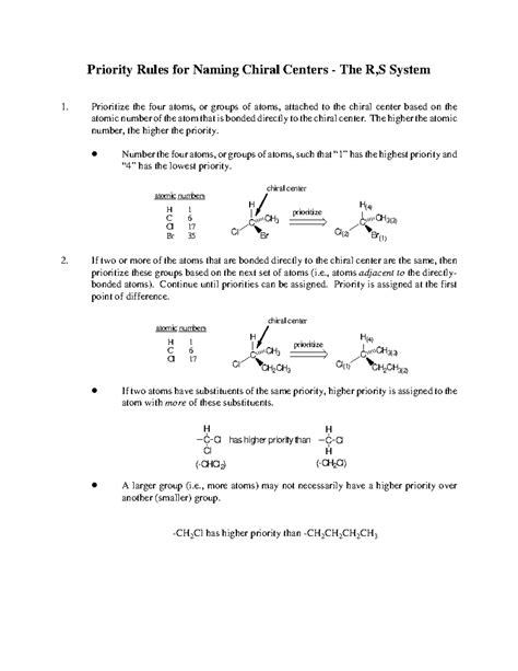 R And S Study Guide For The R And S Configurations Priority Rules For Naming Chiral Centers