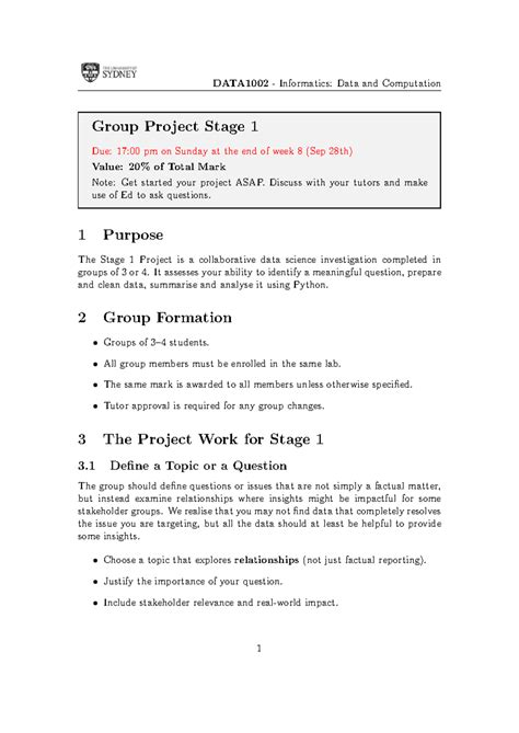 Data1002 Informatics Data And Computation Group Project Stage 1 Guide