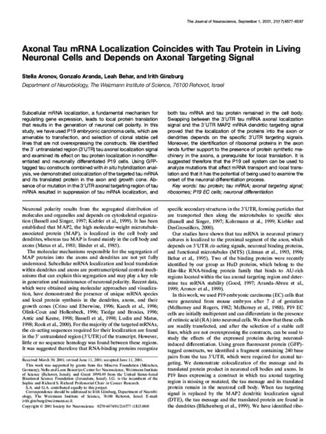 Fillable Online Axonal Tau Mrna Localization Coincides With Tau Protein
