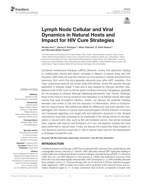 Pdf Lymph Node Cellular And Viral Dynamics In Natural Hosts And