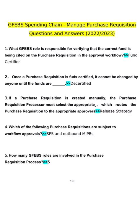 Gfebs Spending Chain Purchase Requisitions Questions And Answers Latest [100 Correct Answers