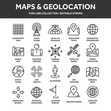 Premium Vector Map And Navigation Gps Coordinates Location Icons Line Art