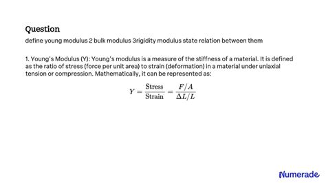 Solved Define Youngs Modulus Bulk Modulus And Rigidity Modulus State The Relationship Solved Define Youngs Modulus Bulk Modulus And Rigidity Modulus State The Relationship