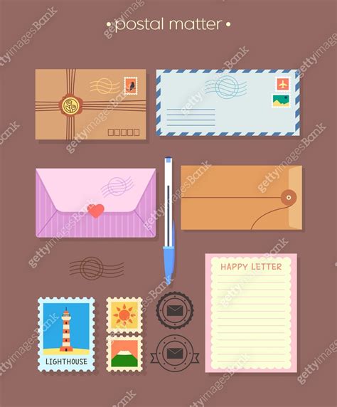 아이콘세트 아이콘 편지 우표 편지지 우편엽서 편지 도장 사무용품 봉투 사무용품 인장 씰링왁스 펜 필기구 이미지 Jv14144935