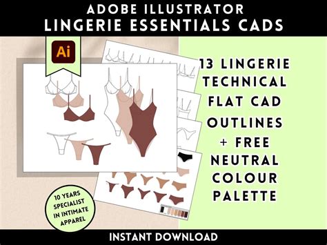 13 Lingerie Essential Fashion Flat Cads Editable Technical Cad