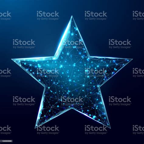 와이어 프레임 스타 낮은 폴리 스타일 성공 기호 개념을 승리 진한 파란색 배경에 추상 현대 3d 벡터 그림 계급에 대한 스톡