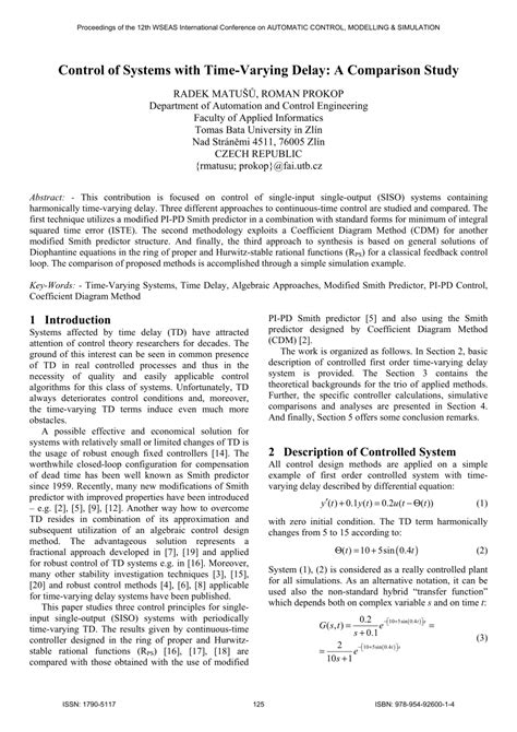PDF Control Of Systems With Time Varying Delay A Comparison Study