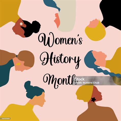 여성 역사의 달 다양한 연령 국적 및 종교의 여성들이 함께 모입니다 핑크 포스터 벡터 여자에 대한 스톡 벡터 아트 및 기타 이미지 Istock