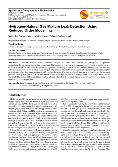Pdf Hydrogen Natural Gas Mixture Leak Detection Using Reduced Order