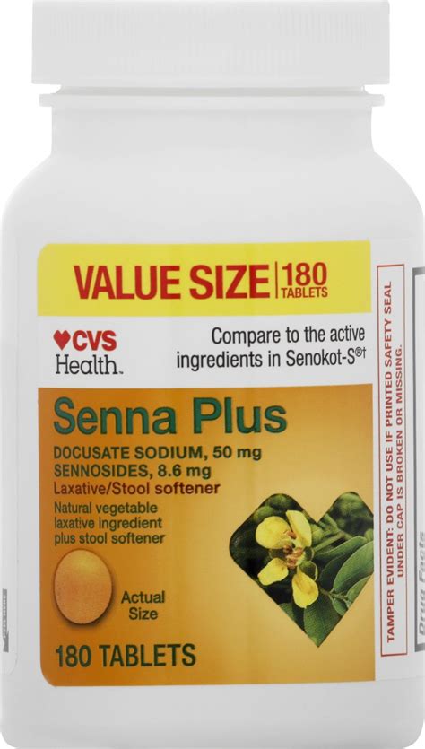 Cvs Health Senna Plus Laxativestool Softener Tablets 180 Ct 180 Ct