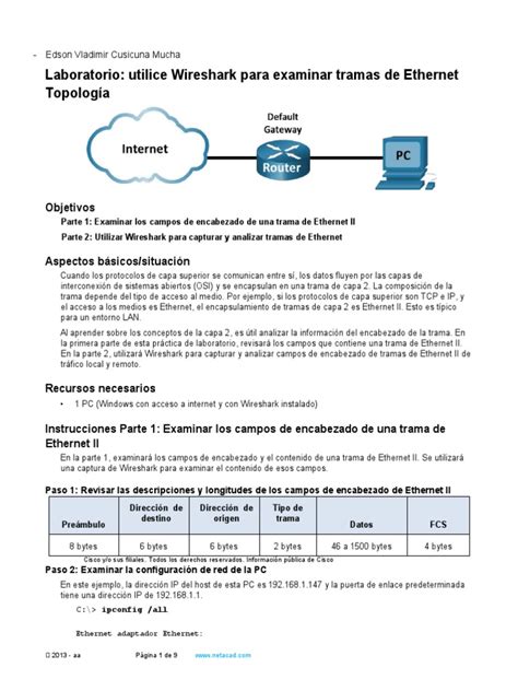 7 1 6 Lab Use Wireshark To Examine Ethernet Frames Es Xl Pdf Controlador De Interfaz De