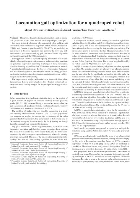 Pdf Locomotion Gait Optimization For A Quadruped Robot
