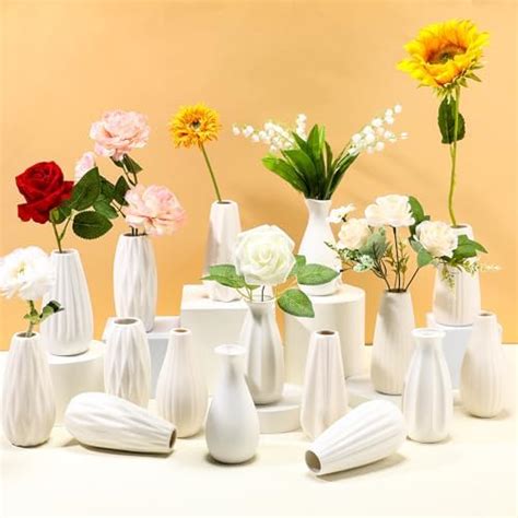 Yaomiao 16 Set White Ceramic Bud Vase Bulk 5 Inch Boho Bud