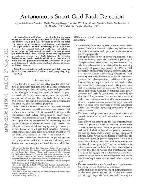 pdf autonomous smart grid fault detection