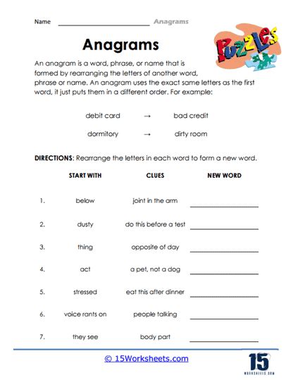 Anagrams Portallas Worksheets Library