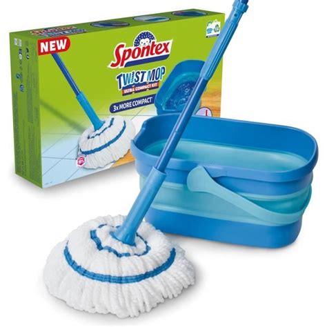 Spontex Kit Balai Serpillère Seau Ultra Compact Twist Mop Franges