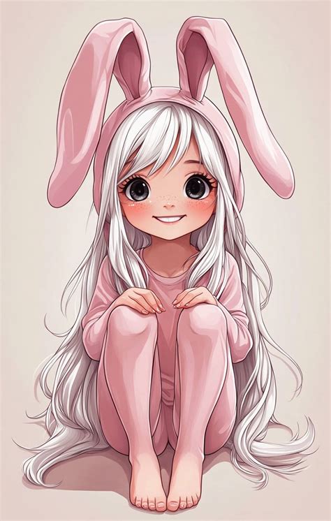 귀여운 모에 스타일의 토끼 소녀 캐릭터 디자인