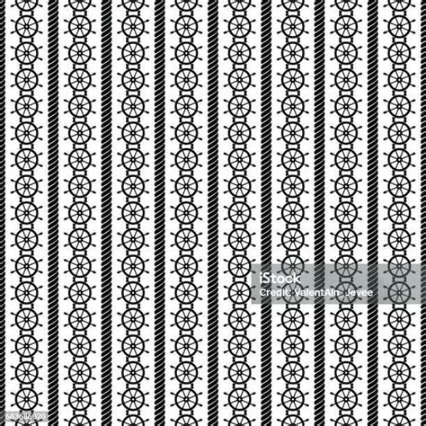 벡터와 스티어링 휠 완벽 한 패턴입니다 대칭 배경 항해 주제입니다 그래픽 일러스트입니다 배치 배경 직물 인쇄 장식에 대 한 서식 파일 표면 검정과 흰색 녹색에 대한 스톡