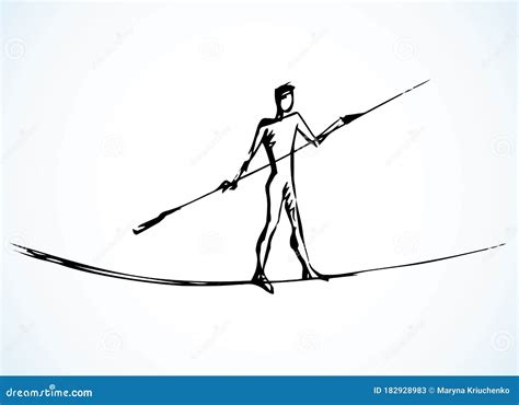 Un Hombre Camina Sobre Una Cuerda Floja Dibujo Vectorial Ilustración
