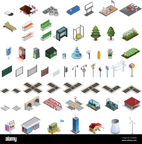 Modern City Infrastructure Isometric Elements Set Of Map Constructor