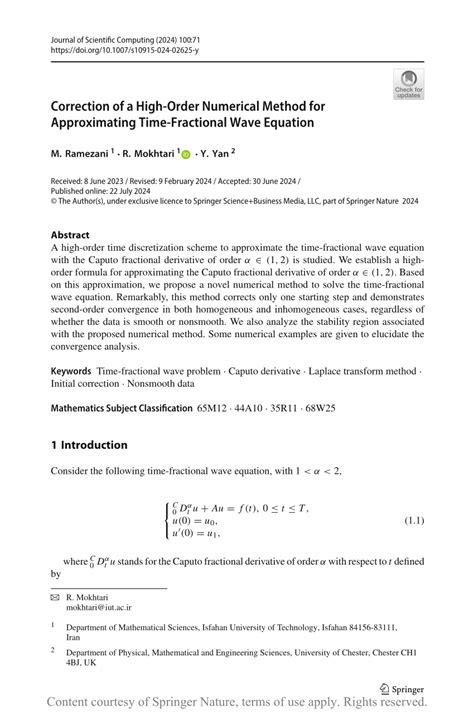 Correction Of A High Order Numerical Method For Approximating Time Fractional Wave Equation