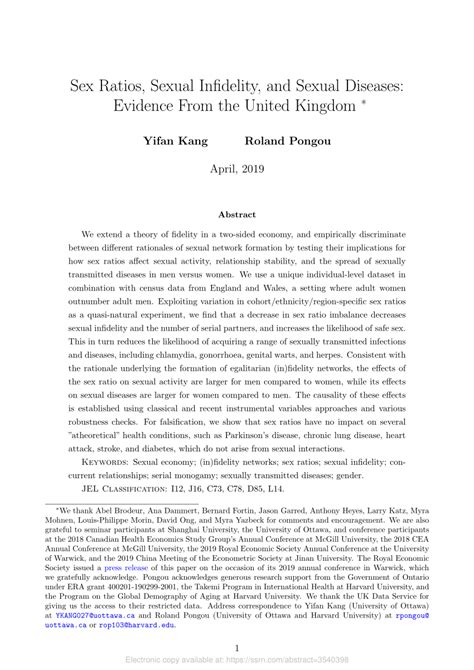 PDF Sex Ratios Sexual Infidelity And Sexual Diseases Evidence From The United Kingdom