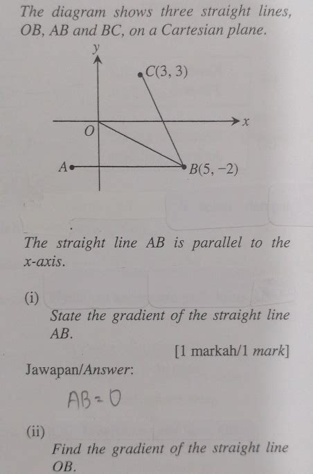 Solved The Diagram Shows Three Straight Lines Ob Ab And Bc On A Cartesian Plane The Strai