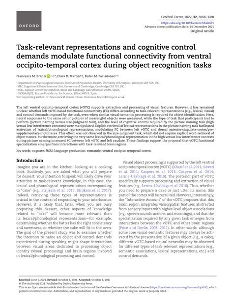 Pdf Task Relevant Representations And Cognitive Control Demands Modulate Functional