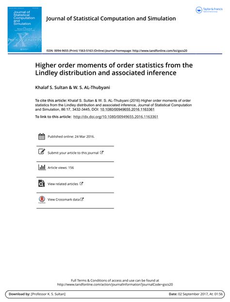 Pdf Higher Order Moments Of Order Statistics From The Lindley Distribution And Associated