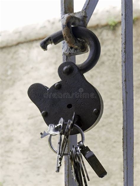 Vintage Old Padlock With Bunch Of Keys And Key Inside Lock And Hanged On Door Badoli Near Idar