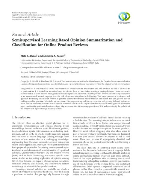 Pdf Semisupervised Learning Based Opinion Summarization And Classification For Online Product