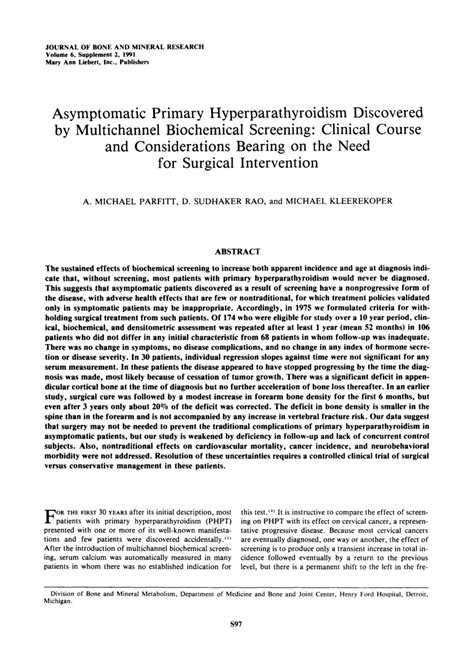 Pdf Asymptomatic Primary Hyperparathyroidism Discovered By