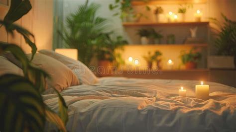 Cozy Bedroom With Candles Stock Illustration Illustration Of Sheet