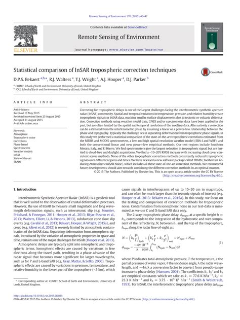 Pdf Statistical Comparison Of Insar Tropospheric Correction Techniques