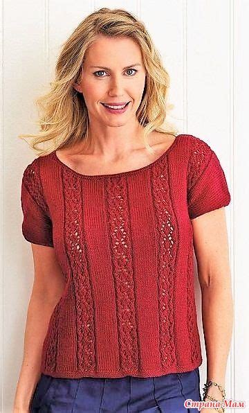 Летний топ с ажурными полосками Спицы Trico Camisola