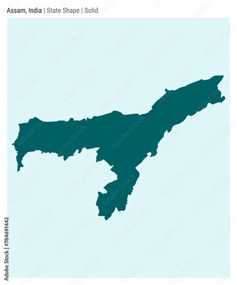 Assam India Simple Vector Map State Shape Solid Style Border Of