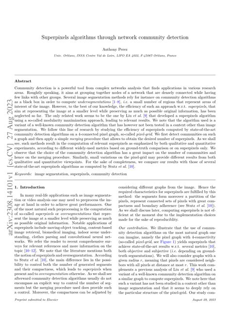 Pdf Superpixels Algorithms Through Network Community Detection