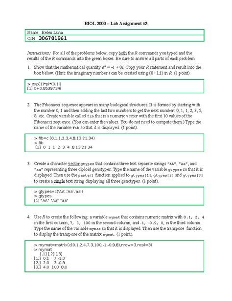 Lab Assigment 03 Lab 3 Assignment Deshanaires Biol 3000 Lab