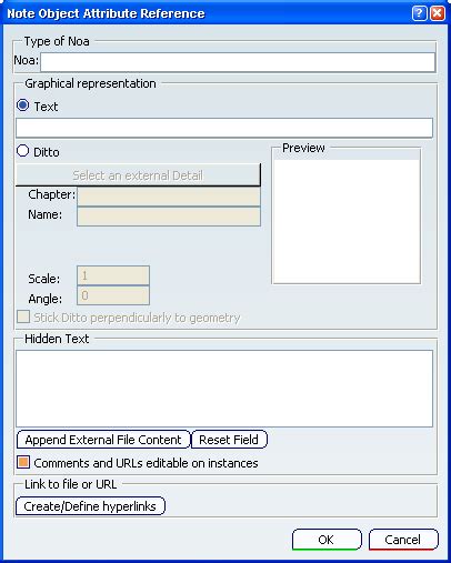 Note Object Attribute Reference Dialog Box